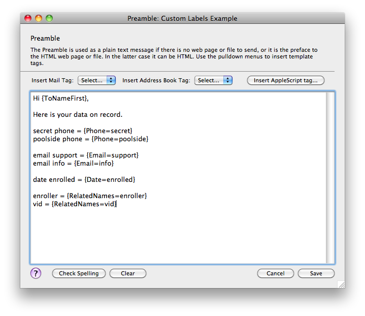 Using Custom Address Book Labels